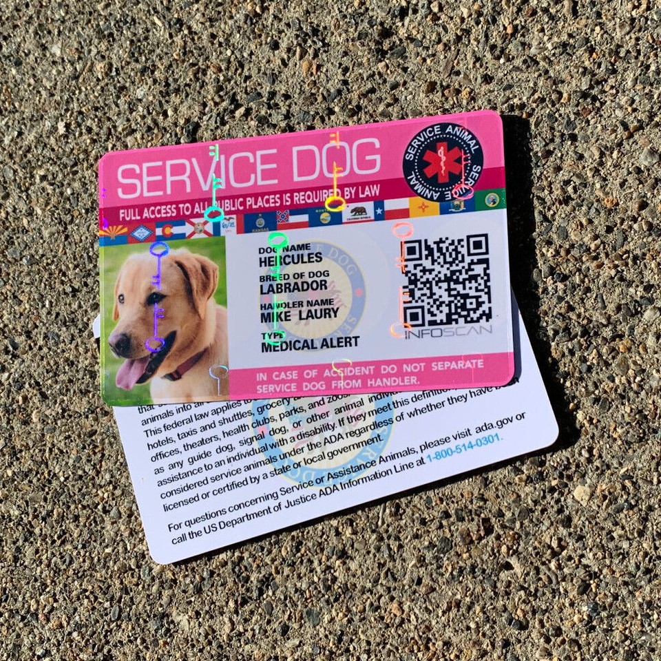 ADA Service Dog Card ID Badge Assistance Animal Badge ESA Holographic ...