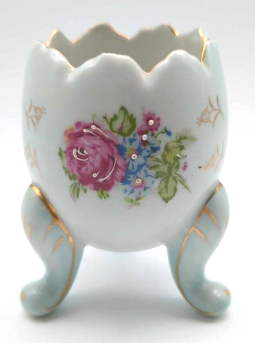 Vintage Napcoware Blue Footed "Cracked" Egg Vase Planter Roses Gilt Rim ...