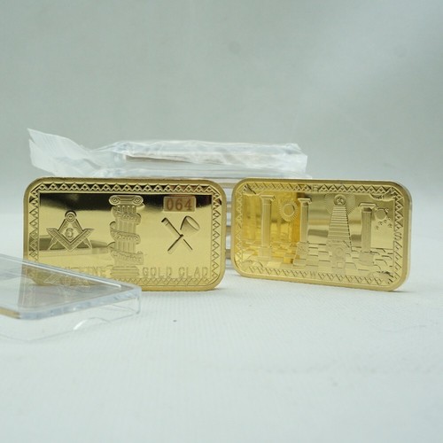 GOLD MASONIC NOVELTY BAR MASON FREEMASONRY BLUE LODGE ILLUMINATI NWO ...