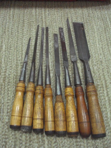 8 VINTAGE CHISEL LOT CHARLES BUCK BROS D R BARTON US ESTATE WOOD ...