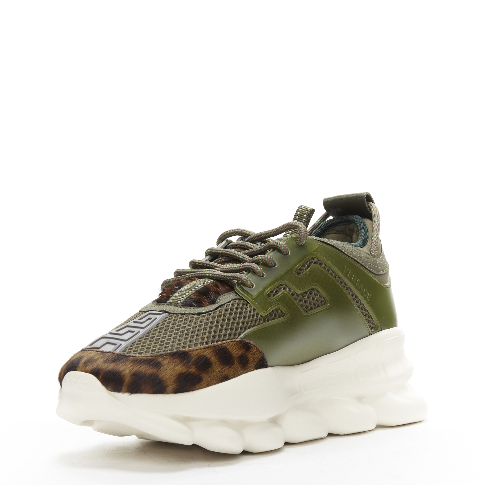VERSACE Chain Reaction Wild Leopard green suede low c… - Gem