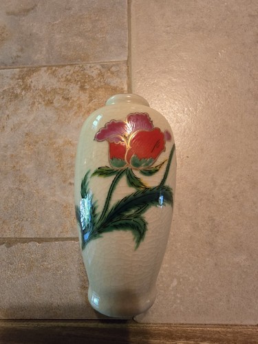 Homco Japan Satsuma Ceramic Miniature Bud Vase Cream Color Pink Peony 4 ...