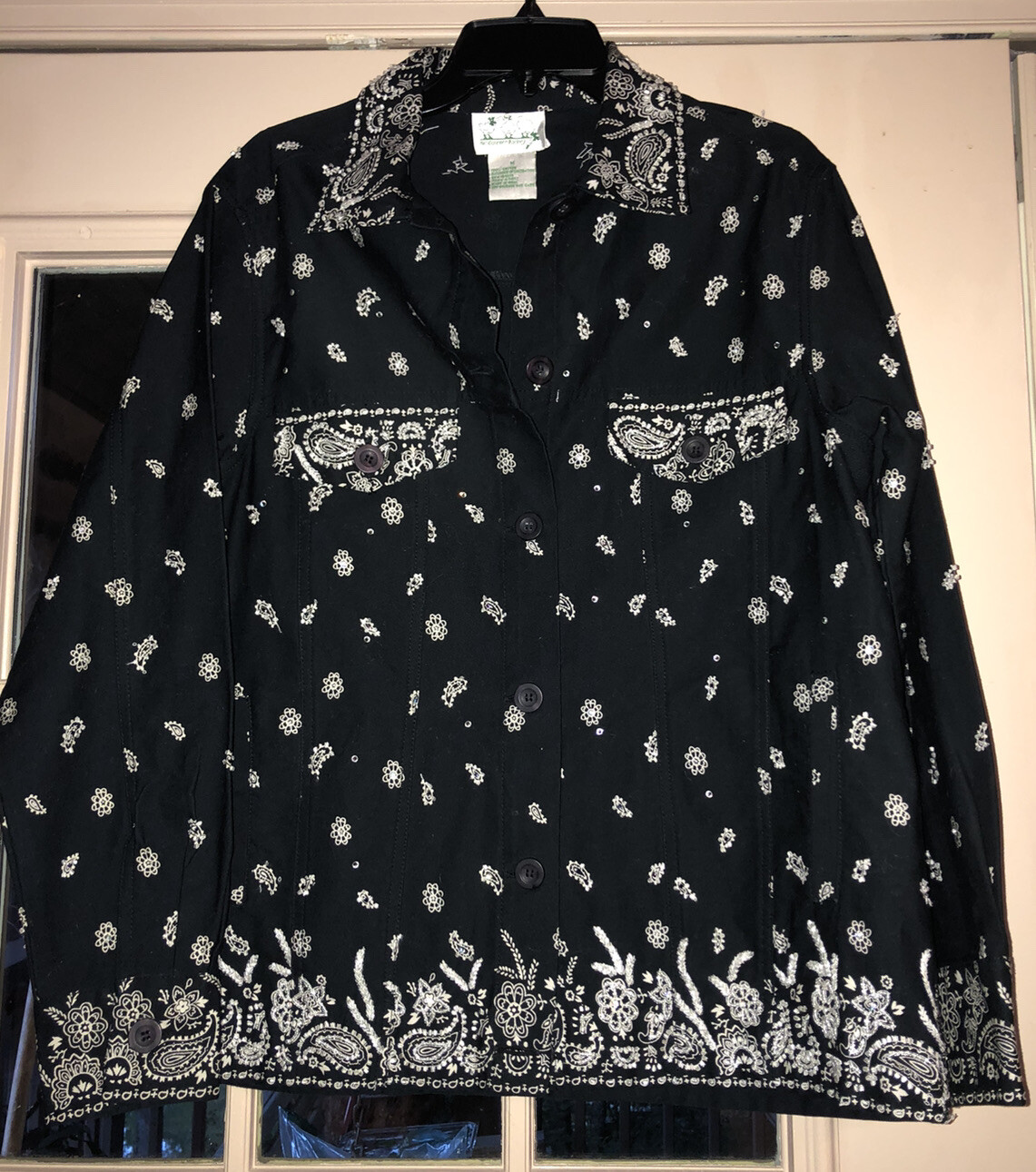 Quacker Factory Black Denim Jacket Paisley Beaded Siz… - Gem