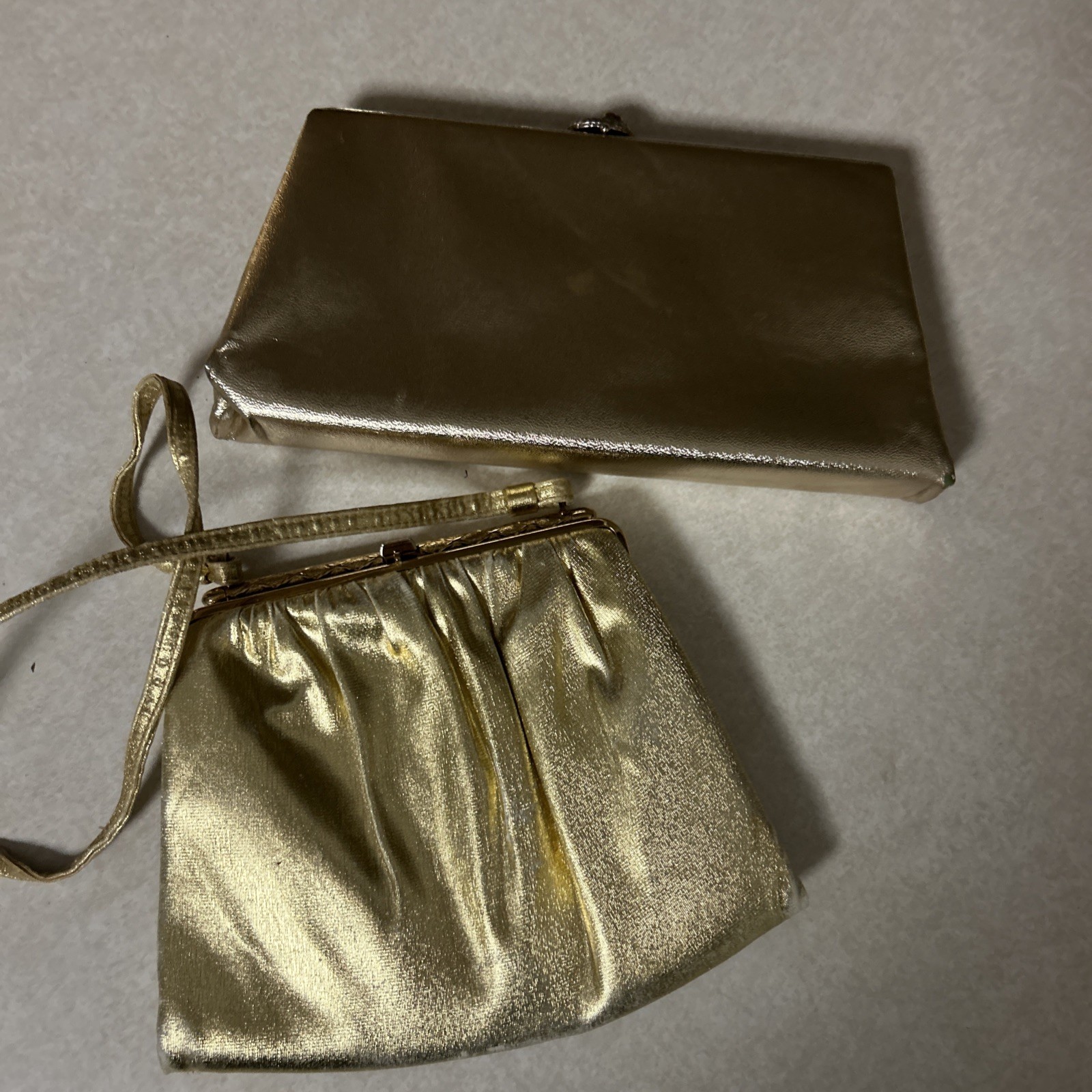 Set If 2 Vintage 1950s-1960s Gold Lame Purses Clutche… - Gem