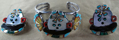 Navajo Patsy Spencer Bracelet Ring Pin-Pend Set Mosaic Inlay Eototo ...