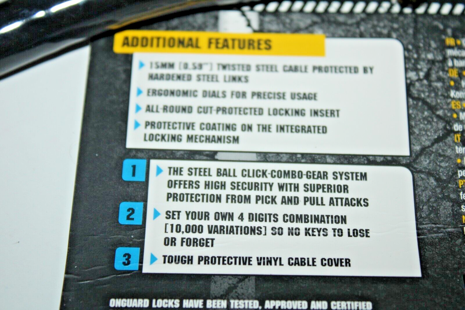 On Guard 8126 Rottweiller Armored Bike Cable Lock 80cm-15mm Security ...