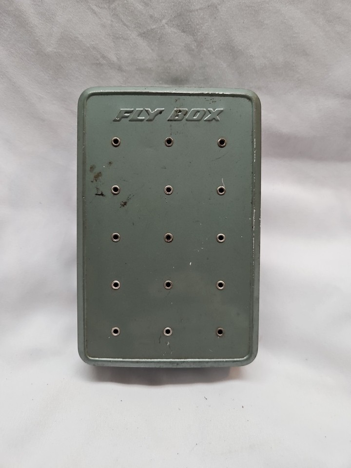Vintage Green Metal FLY BOX Ventilated Box PACKED with Vintage Flies ...