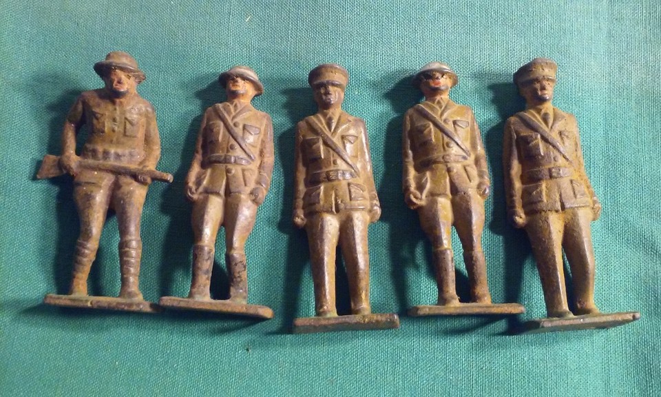 Antique Original Lot5 WW-I Brown Cast Iron Military Toy Soldiers ...