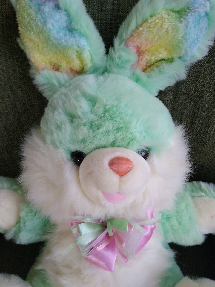 Dan Dee Hoppy Hopster Easter Bunny Rabbit Plush Green with Rainbow Feet ...