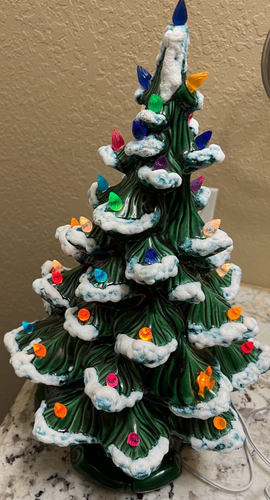 Atlantic Mold Ceramic Christmas Tree 17” Lighted Flocked Vintage 70s ...