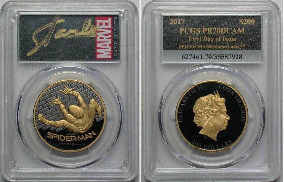 2017 $200 SPIDERMAN GOLD COIN PCGS PR70DCAM SIGNED BY STAN LEE | eBay