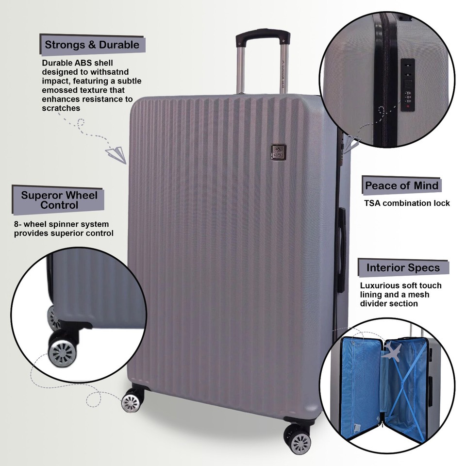 Hard Shell Silver Classic Suitcase Set ABS Cabin Luggage Case Holiday ...