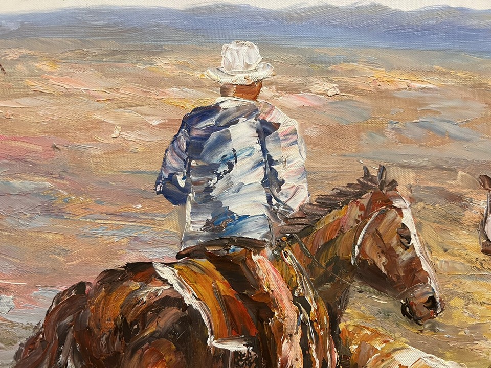 Original Large Oil Painting on Canvas Signed by Ryan —Western Horse ...