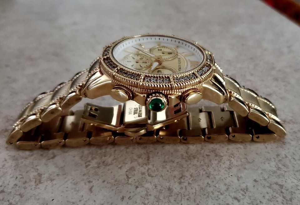 Judith Ripka Watch Chronograph Jeweled Gold Tone Mother of Pearl Dail 7 ...
