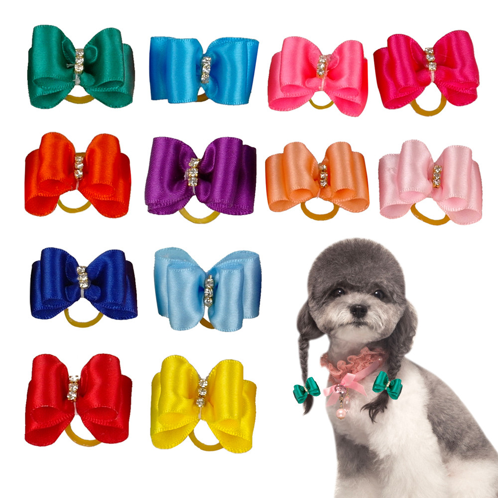 20/50/100pcs Ribbon Pet Dog Hair Bows Rubber Bands Yorkie Accessories ...