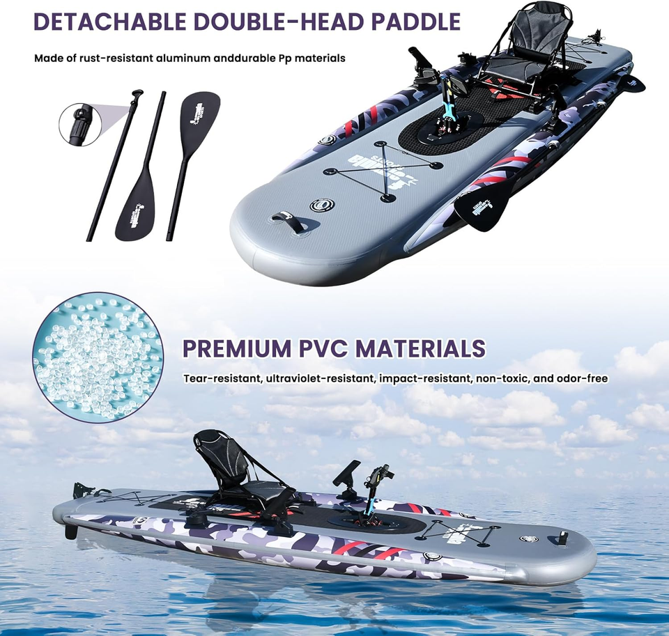Inflatable Fishing Kayak for Adults - 1 Person, Pedal Drive, Folding ...