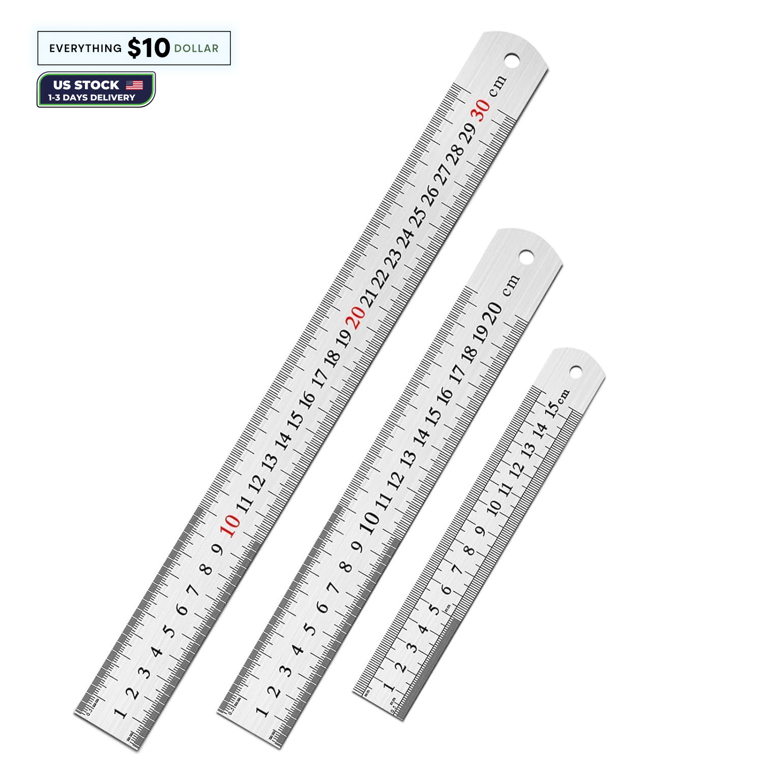 3 Pack Stainless Steel Ruler Set - Includes 6 inch (15 mm), 8 Silvery ...