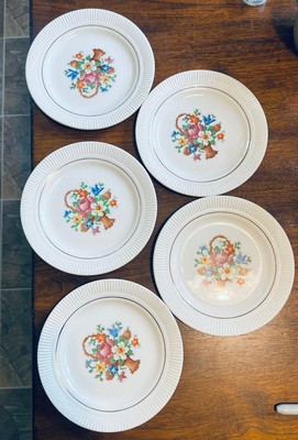 Set of 5 Vintage 1950’s Quaker Girl Petit Point Flower basket 6.25 ...