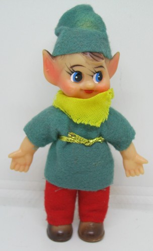 Vtg Japan Elf Standing Pixie Rubber Christmas Ornament Green Red Felt ...