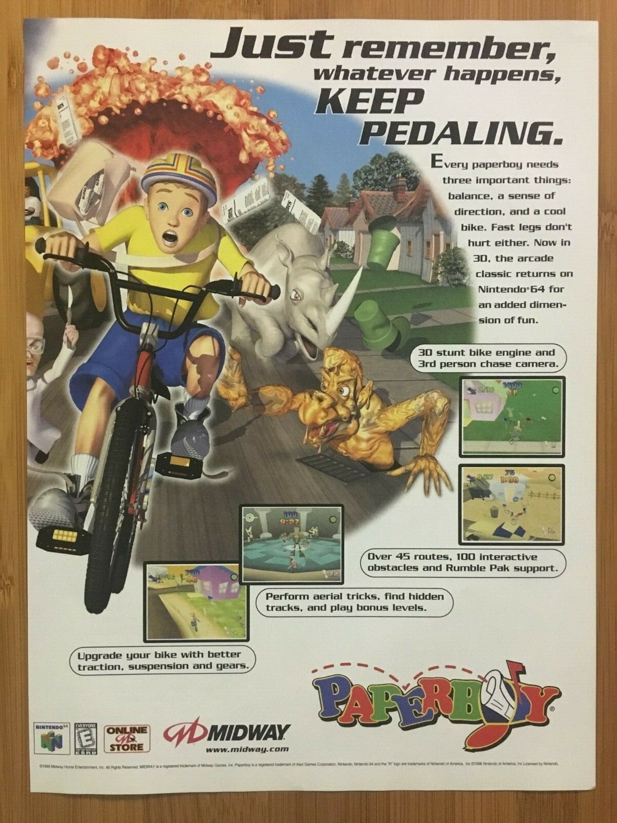 Paperboy N64 Nintendo 64 1999 Vintage Poster Ad Art Print Official ...