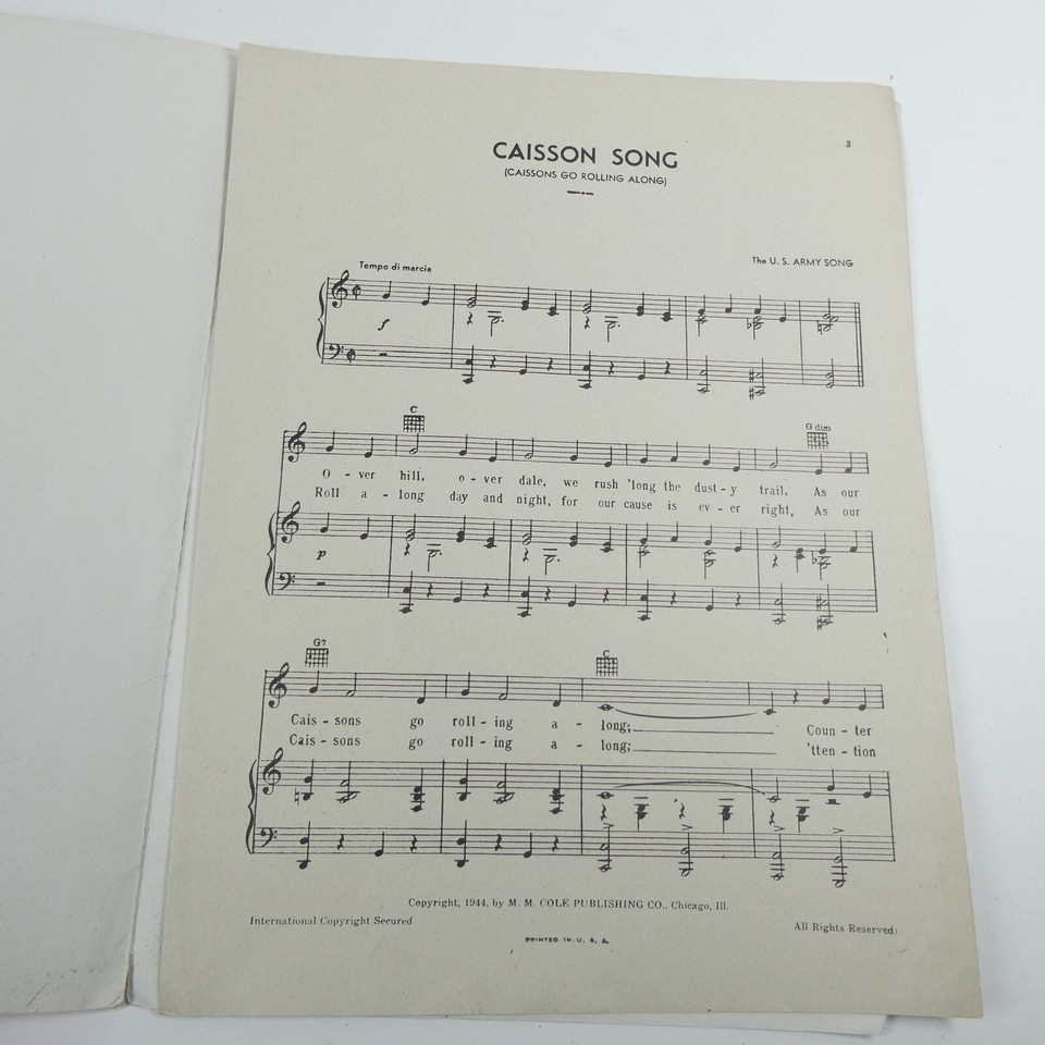 The Caissons Go Rolling Along The U.S. Army Song Sheet Music Vintage ...