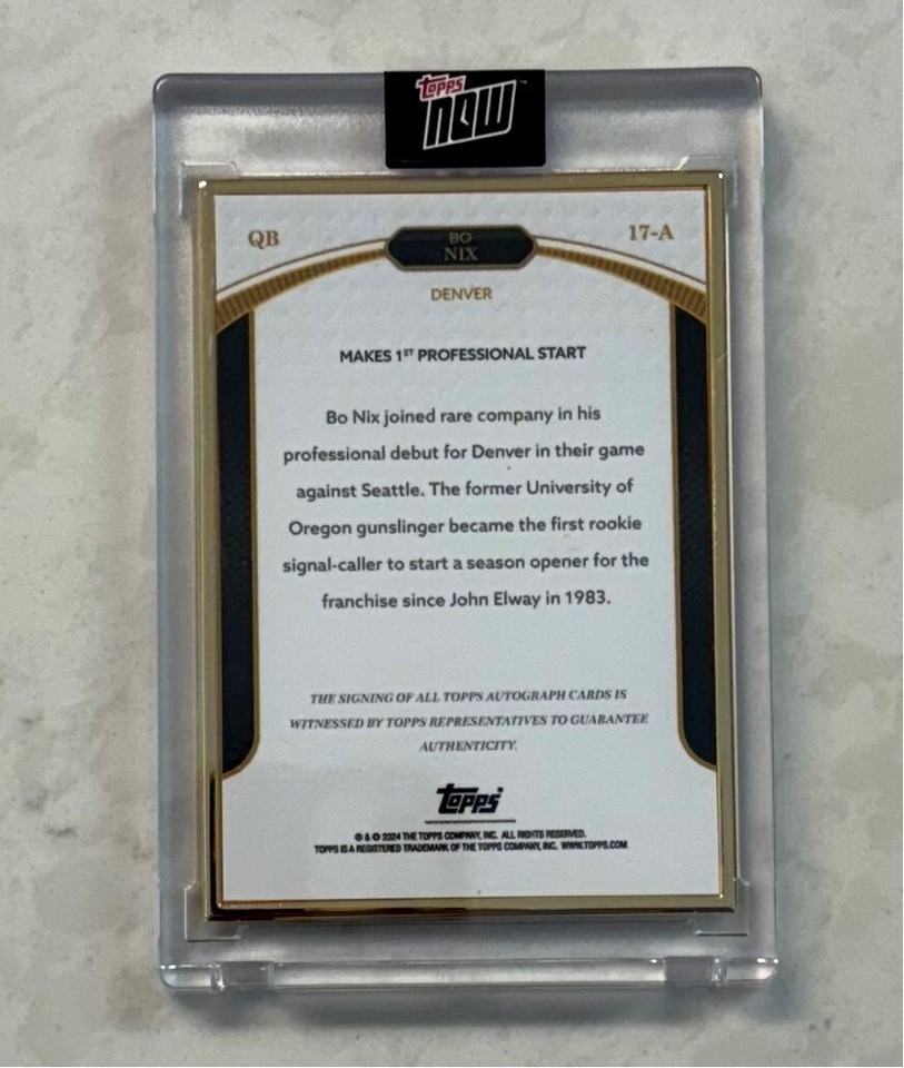 2024 Topps Now Rookie Campaign Bo Nix RC Auto /10 Gold Framed Denver ...