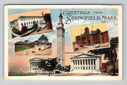 Springfield MA-Massachusetts General Greetings Landmarks Vintage c1918 ...