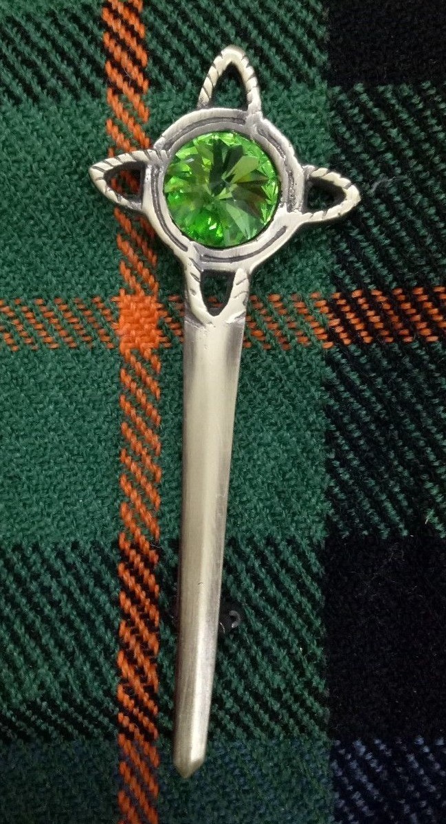 Celtic Knot Kilt Pin Irish Green Stone Antique Finish 4" Kilts Pins ...