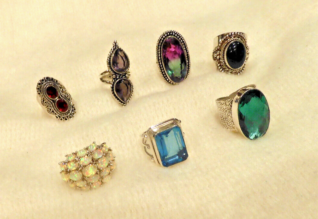 Lot of 7 925 Sterling Silver Large Gemstone Rings Gifts/Inventory/Fun ...