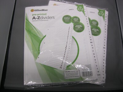 OfficeMax Pre-printed A-Z Tab 3-ring Binder Dividers, White Tabs, 2 ...