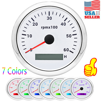 85mm 7 Colors LED Waterproof Tachometer Gauge 0-6000RPM for Boat Car ...