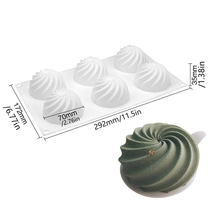 6 Cavity Silicone Cyclone Round Spiral Mousse Mold Cake Baking ...