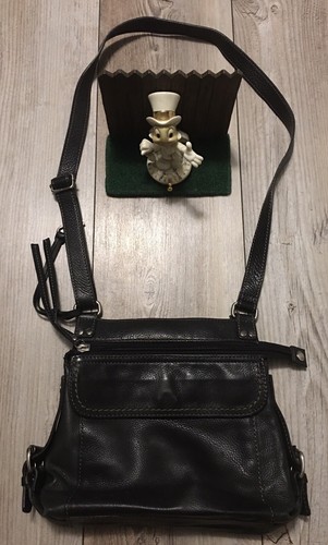 FOSSIL SUTTER Black Leather Crossbody Messanger Bag Purse Bag Zip Top ...