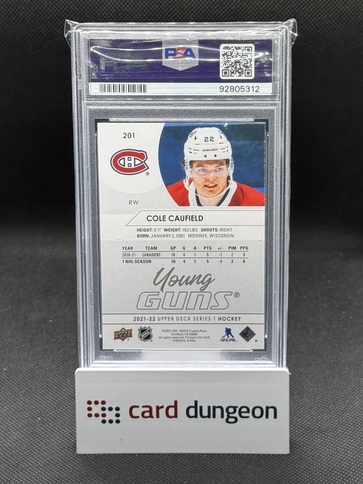 Cole Caufield 2021 Upper Deck Young Guns Series 1 #201 Rookie PSA 9 [49 ...