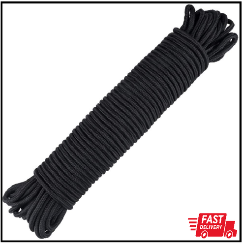 jijAcraft Nylon Rope, 100 Feet Black Nylon Rope, 1/4 Inch Solid Braided ...