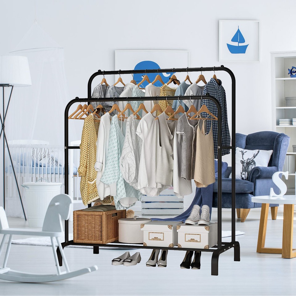 Heavy Duty Commercial Garment Rack 2 Bar Clothing Shelf Clothes Rack ...