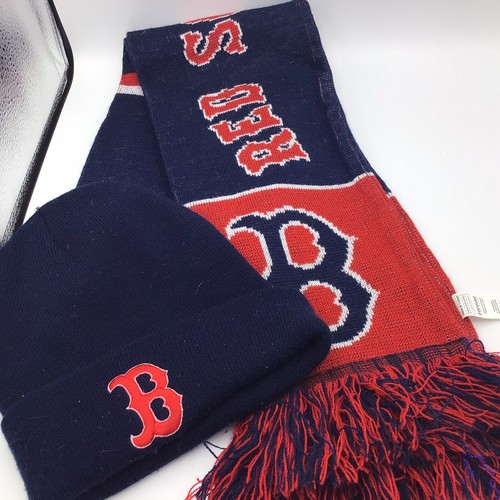 BOSTON RED SOX MLB BASEBALL BLUE KNIT WINTER BEANIE HAT Scarf Combo L4 ...