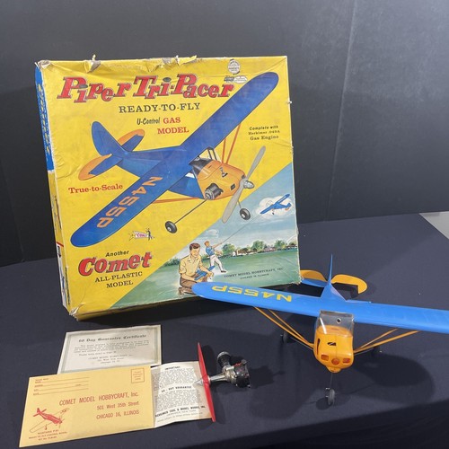 Vintage Comet Piper Tri-Pacer Gas Model Airplane in Box w/ Engine U ...