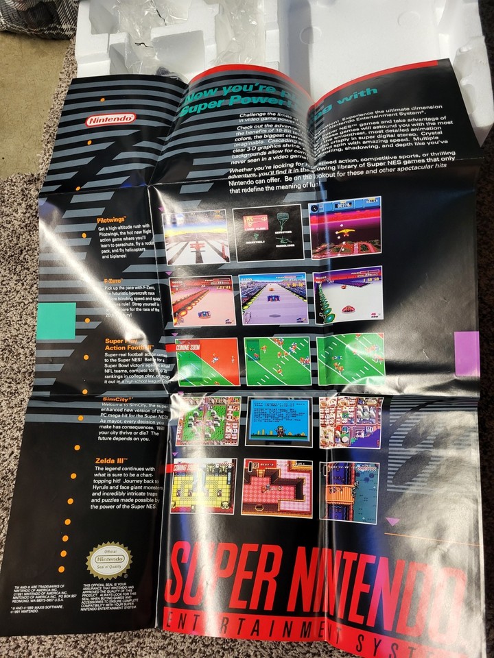 Super Nintendo SNES Box ONLY With Styrofoam And 1 Cord. No Console ...