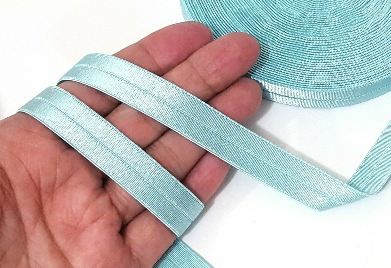 1/2 inch / 13mm width 5-20y Ocean Blue / Lt Blue Foldover Satin Elastic ...