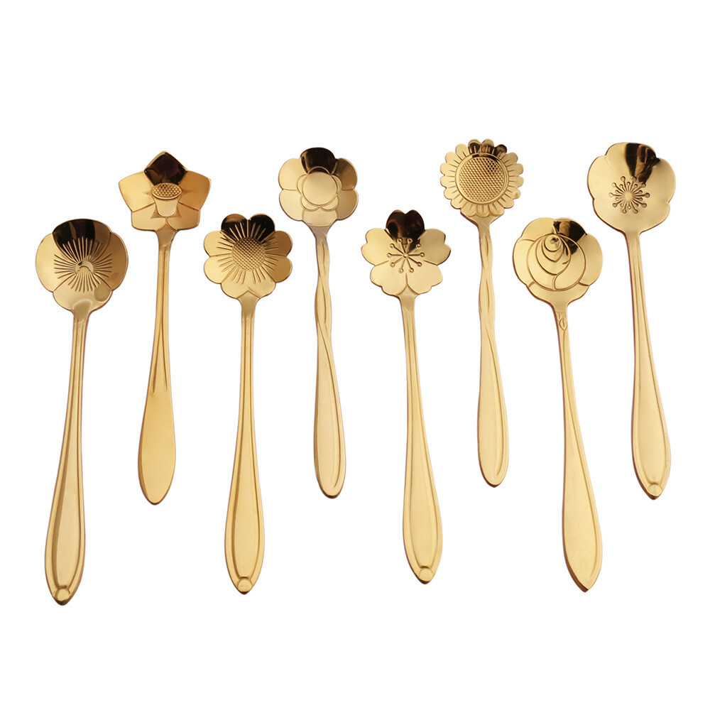 L Japanese style flower spoon stainless steel coffee spoon rose flower ...