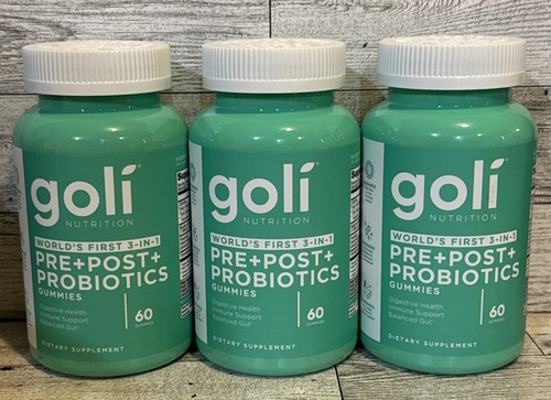 3PK GOLI NURTITION 3-in-1 PRE+POST+PROBIOTICS 60CT GUMMIES DIETARY ...