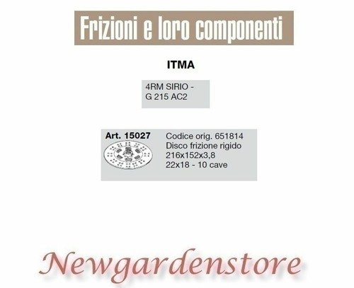 Disc Clutch 15027 Tractor Itma 4RM Sirio G215 AC2 22x18 10 Cave ...