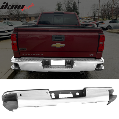 Fits 14-18 Silverado GMC Sierra Chrome Rear Step Bumper w/ Sensor Holes ...