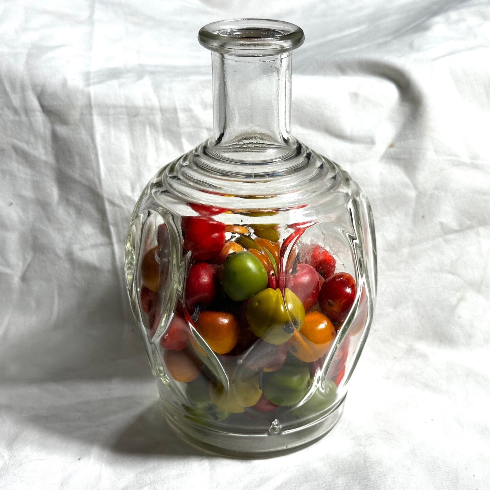 Vintage Clear Glass Liquor Decanter Jar Full of Mini Apples Farmhouse ...