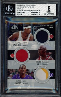 2004 SP Game Used LeBron James/Michael Jordan/Kobe Bryant Triple Patch ...