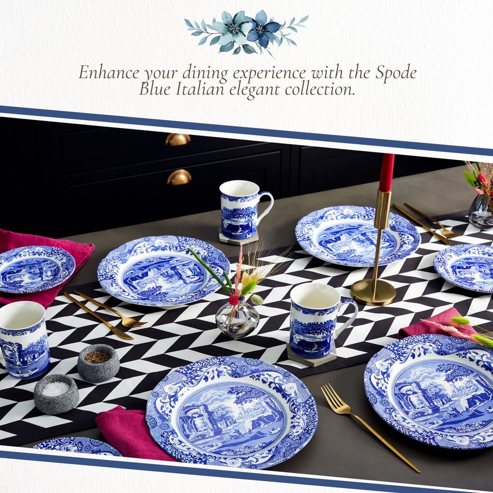Spode Blue Italian Collection 12 Piece Dinnerware Set, Fine Earthenware ...