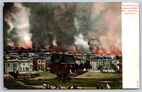 San Francisco CA~Terrible Fire Behind Homes~Victorian on Hill~1906 ...