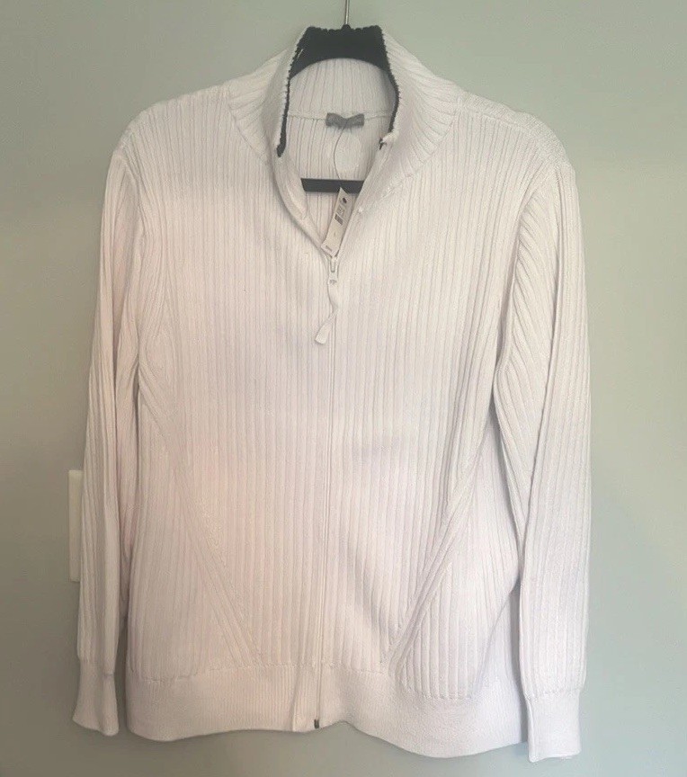 TALBOTS WHITE SWEATER JACKET COOLMAX NWT 149 Large NWT 149 | eBay