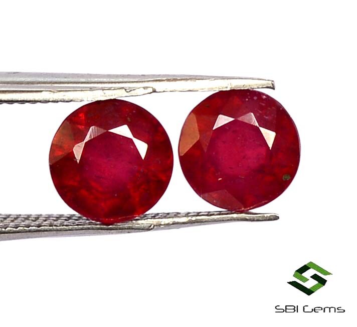 4.12 Cts Natural Ruby Round Cut Pair 7 mm Calibrated Faceted Loose ...